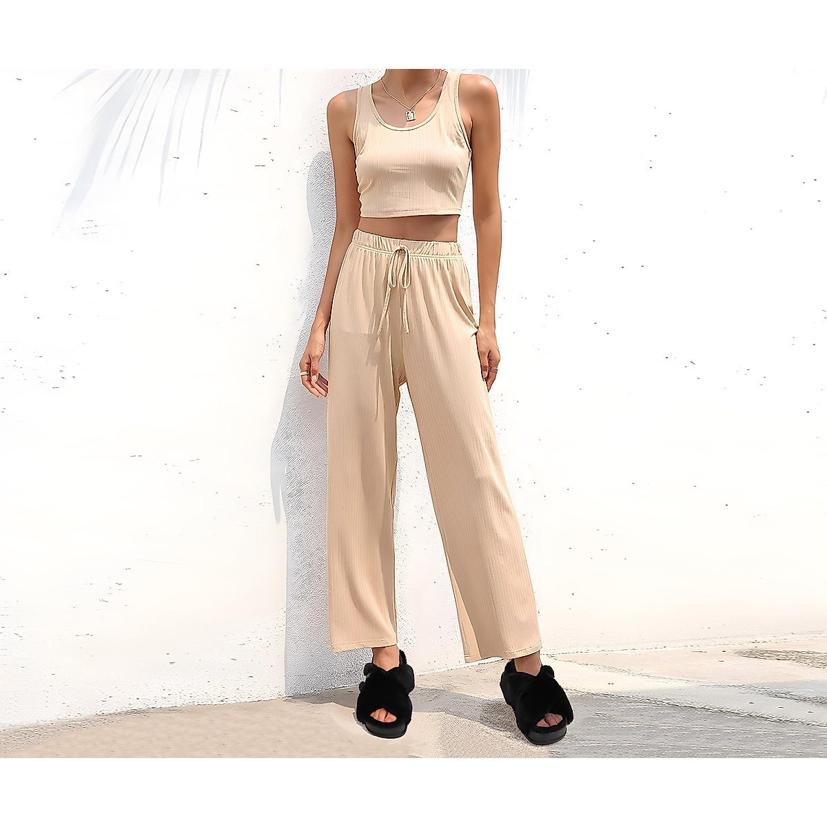 KuaiLu Womens Fuzzy Criss Cross Band Platform Slippers Back Strap Arch Support Furry Faux Fur Ladies Open Toe Slingback Slide Cozy Soft Plush Fleece Comfy House Shoes Sandals Indoor Outdoor Black 8