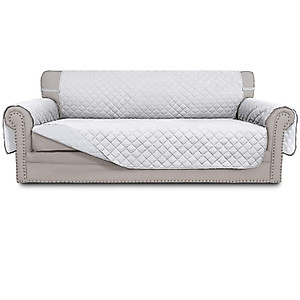 Easy-Going Reversible Oversized Couch Cover for 3 Cushion Couch Sofa Cover for Dogs Washable Water Resistant Furniture Protector Cover with Foam Sticks for Pet (Oversized Sofa, White/White)