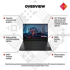 HP 2023 Omen 16.1" FHD 144 Hz IPS Gaming Laptop 7ms Response Time AMD Ryzen 7 6800H 8-Core 64GB DDR5 2TB NVMe SSD AMD Radeon RX 6650M 8GB GDDR6 4-Zone RGB Backlit Keyboard DP WiFi 6E Windows 11 Pro