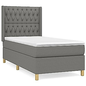 vidaXL Bed Frame, Box Spring Bed Single Platform Bed with Mattress, Bed Frame Mattress Foundation with Headboard for Bedroom, Dark Gray Twin Fabric