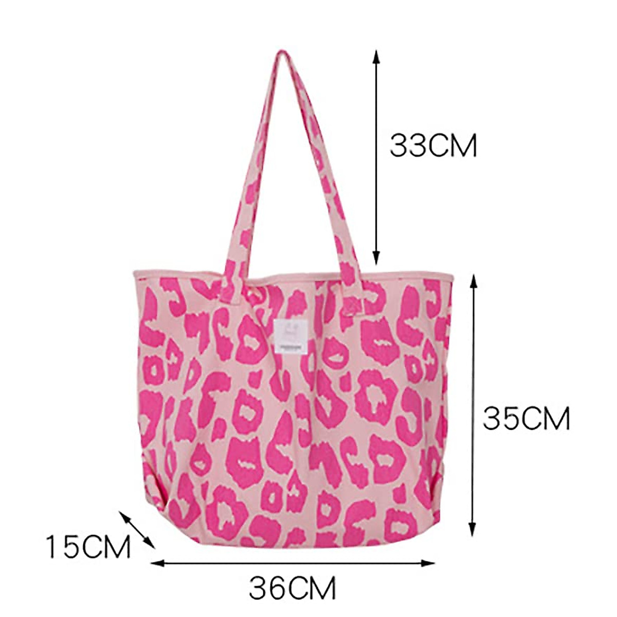 Women's Large Capacity Casual Totes Y2k Aesthetic Pink Leopard Shoulder Bag Cute Canvas Bags Bucket Handbag Office School Bookbag (Pink)