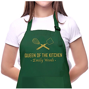 Custom Apron for Women and Mom, Cooking Apron with Custom Name, Women Kitchen Gifts for Mother and Grandma, Birthday, Thanksgiving, Mothers Day from Husban Daughter Son Sister, Personalized Mom Gifts