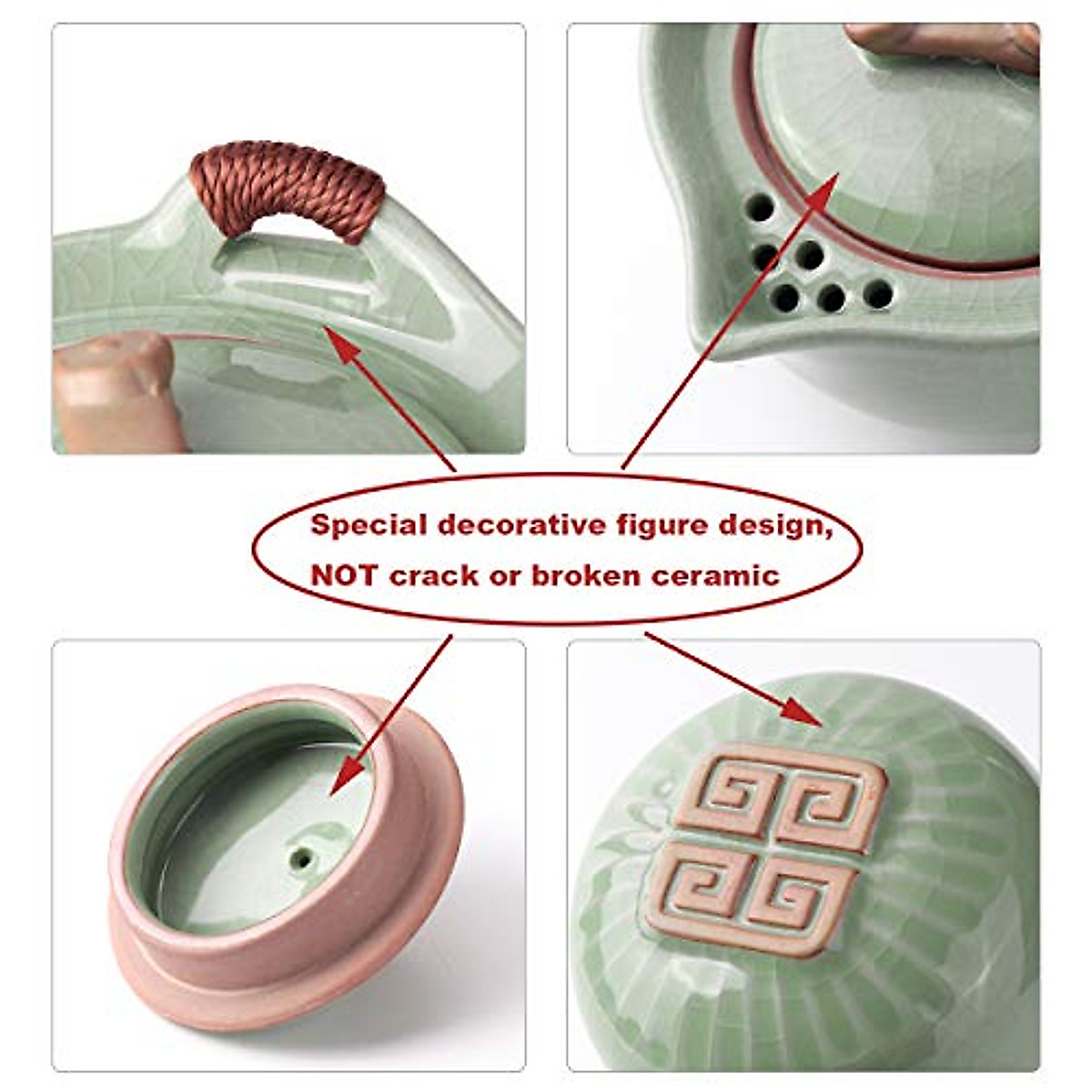 Travel Ceramic Tea Pot Set, Chinese Kung Fu Teapot 1 Pot 2 Mini Cup Porcelain Gongfu Teacups with Infuser Portable Bag All in One for Picnic Outdoor Camping Hotel