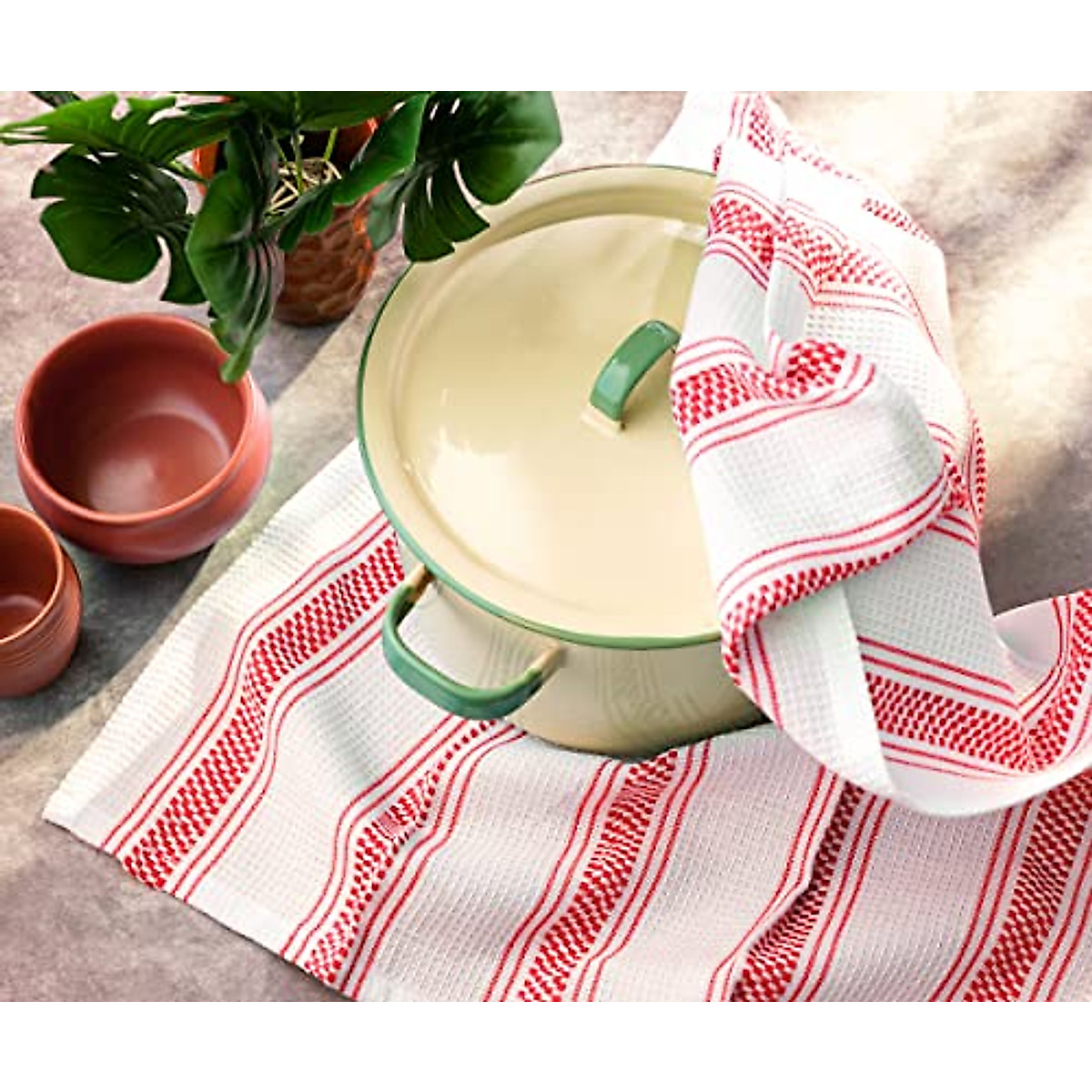 6 Pack Red Cotton Dish Towels for Kitchen - Ticking Stripe Dish Towels - Kitchen Hand Towels - Farmhouse Dish Towels - Red Kitchen Towels Linen - Soft, Highly Absorbent, Hanging Loop, 18”x 28”