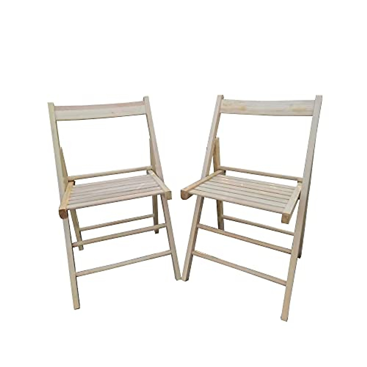 CIATRE Set of 2 Comfy Solid Wood Folding Chairs with Slatted Seat and Open Back - Fully Assembled for Indoor/Outdoor Events (Natural)
