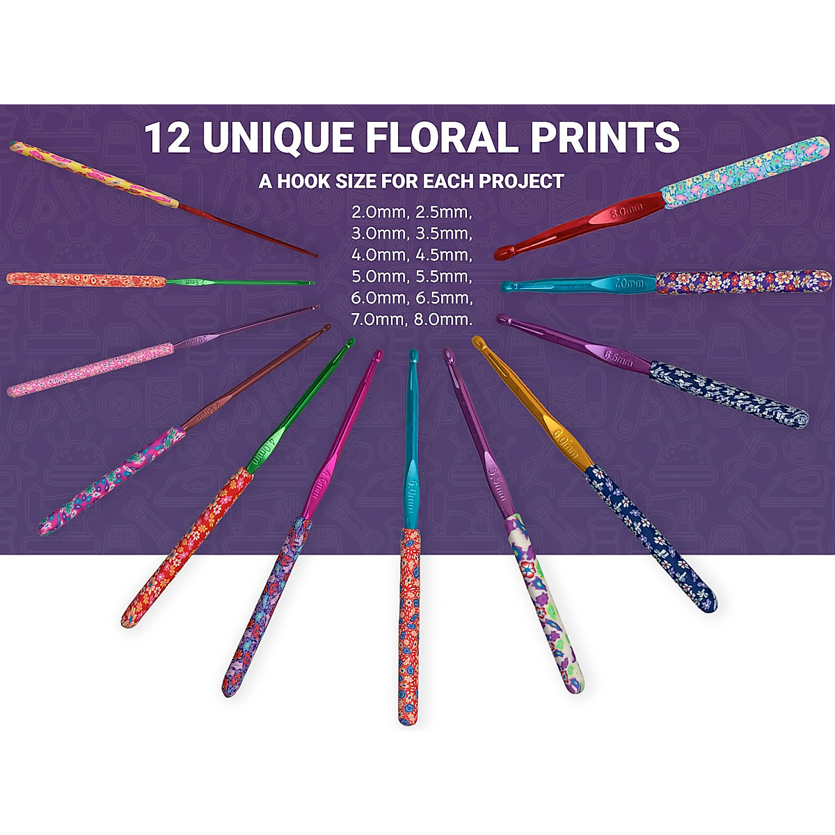 The Quilted Bear Crochet Hook Set - Premium Soft Grip Floral Crochet Hooks with Polymer Clay Handle 12 Hook Kit (2mm, 2.5mm, 3mm, 3.5mm, 4mm, 4.5mm, 5mm, 5.5mm, 6mm, 6.5mm, 7mm & 8mm)