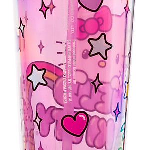 Silver Buffalo Sanrio Hello Kitty Kawaii Cute Hearts and Sparkle Plastic Cold Cup with Lid and Straw Topper, 24 Ounces