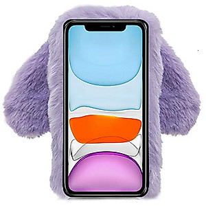 Bunny Case for Motorola One 5G Ace, Girlyard Cute Rabbit Ears Warm Fluffy Handmade Rabbit Fur Soft Plush Flexible TPU Silicone Bumper Phone Shell Furry Protective Cover for Women Girls - Purple