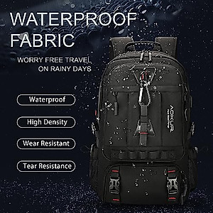aokur Large Travel Laptop Backpack with Wet Bag Shoe Compartment,50L Expandable Flight Approved Backpack,17.3 inch Hiking Backpack for men women,Waterproof, Black