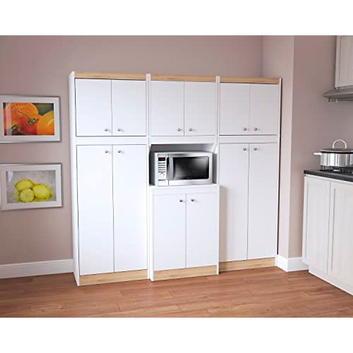 Inval Galley 3-Piece Kitchen Storage System, White and Vienes Oak
