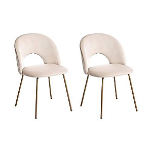 CangLong Velvet Seat Chair with Metal Legs for Kitchen Dining Room, Pack of 2. Beige