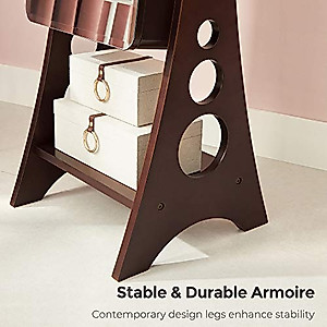 SONGMICS 8 LEDs Jewelry Cabinet Armoire with Beveled Edge Mirror, Gorgeous Jewelry Organizer Large Capacity Brown Patented UJJC89K