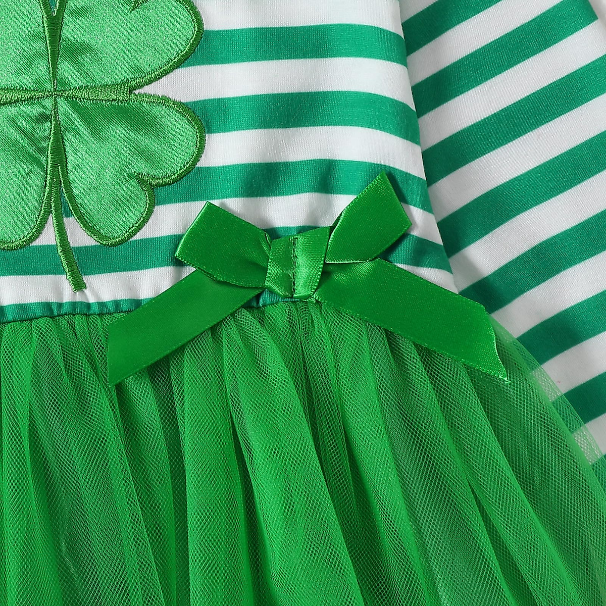 flower frail Toddler Baby Girl St. Patrick’s Day Outfit Stripe Tops Shamrock Green Mesh Dress Skirt Set with Headband 12-18M