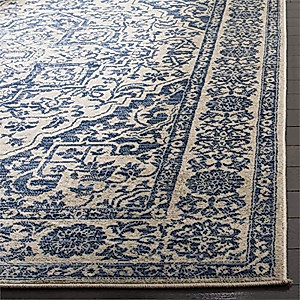SAFAVIEH Brentwood Collection 8' x 10' Navy / Light Grey BNT832M Medallion Distressed Non-Shedding Living Room Bedroom Dining Home Office Area Rug