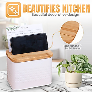 Jovai Brands Recipe Box - Metal Organization Tin Includes Blank Cards & Interior Dividers - Classic Neutral Style White Metallic Decorative Holder - Thick Card Stock - Perfect Organizer Gift Set