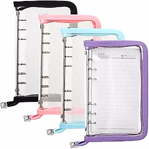 Kosiz 4 Pcs A6 Binder Cover 6 Ring Notebook Binder Clear Soft PVC Zipper Binder A6 Budget Binder Folder A6 Planner Cover Refillable Notebook Shell for Journal Photo Album, 7.9'' x 5.1'' (Multicolor)