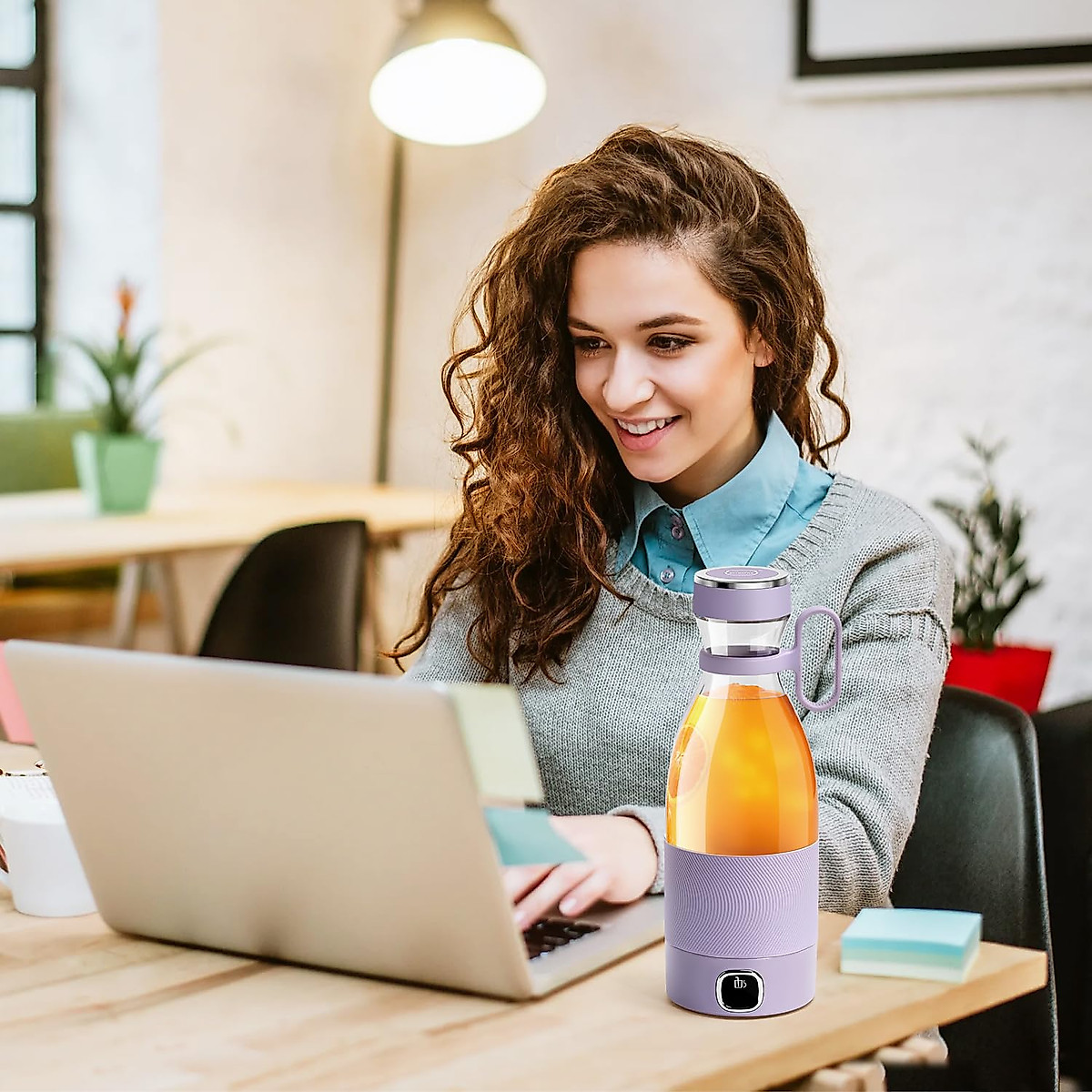 Portable Blender, MIAOKE 6 Blades Juicer Cup for Juice Shakes and Smoothies 350ml Mini Blender with Led Display Usb Rechargeable,3000Mah Rechargeable Battery, for Home Sports Outdoors Travel-Purple