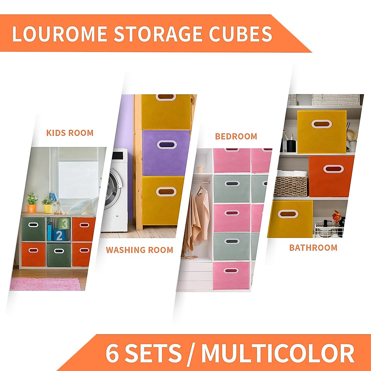Storage Cubes, 11-inch Cube Storage Bin, 6 Sets Foldable Fabric Storage Cubes With Handles, 6 Cube Storage Organizer, Storage Cube Bins for Toys, Clothes and Books (Multicolour) (Multicolour)