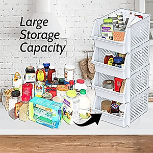 Skywin Plastic Stackable Storage Bins for Pantry - Stackable Bins For Organizing Food, Kitchen, and Bathroom Essentials (White)