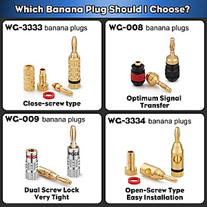 WGGE WG-3333 24k Gold Plated Speaker Banana Plugs-Closed Screw Type (10 Pairs (20 PLUGS))