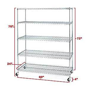 Seville Classics UltraDurable Heavy Duty NSF Solid Steel Wire Rack Storage Unit Shelving with Wheels, 5-Tier, 60" W x 24" D