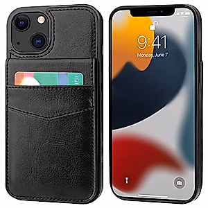KIHUWEY Compatible with iPhone 13 Case Wallet with Credit Card Holder, Premium Leather Magnetic Clasp Kickstand Heavy Duty Protective Cover for iPhone 13 6.1 inch(Black)