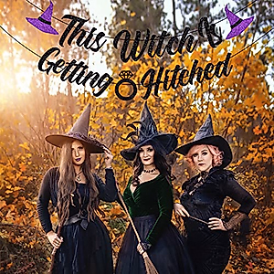 This Witch is Getting Hitched Banner, Purple Halloween Witch Bachelorette Hen Bridal Shower Party Supplies with Circle Dots Garland for Women