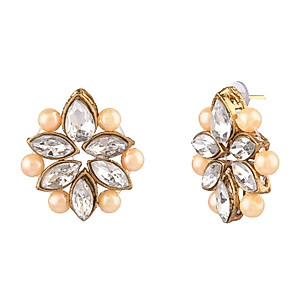 Efulgenz Crystal Pearl Choker Necklace Indian Jewelry Sets for Women Indian Jewelry Faux Pearl Floral Crystal Choker Necklace Stud Earrings Bollywood Wedding Choker Necklace for Women