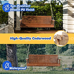 VINGLI Upgraded Patio Wooden Porch Swing for Courtyard & Garden, Heavy Duty 880 LBS Swing Chair Bench with Hanging Chains for Outdoors (Brown, 5 FT)