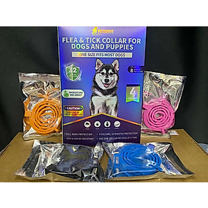 4 Pack Flea Collar for Dogs, 8 Months Flea and Tick Collar for Dogs Puppies, Flea and Tick Prevention for Dogs, Adjustable Waterproof Dog Flea Collar, Dog Flea Tick Treatment-Black Blue Pink Orange
