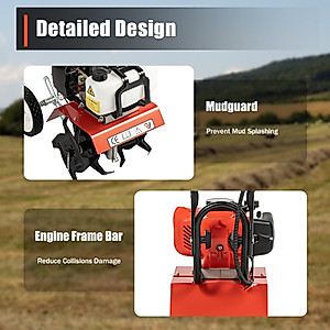 PIAOCAIYIN Gas Mini Tiller Cultivator, 52cc 2-Stroke Rototiller Gas Powered, 1700W Adjustable Garden Tiller Cultivator Tool for Soil Cultivation, Farm Plant Digging, 6500-7000r/Min