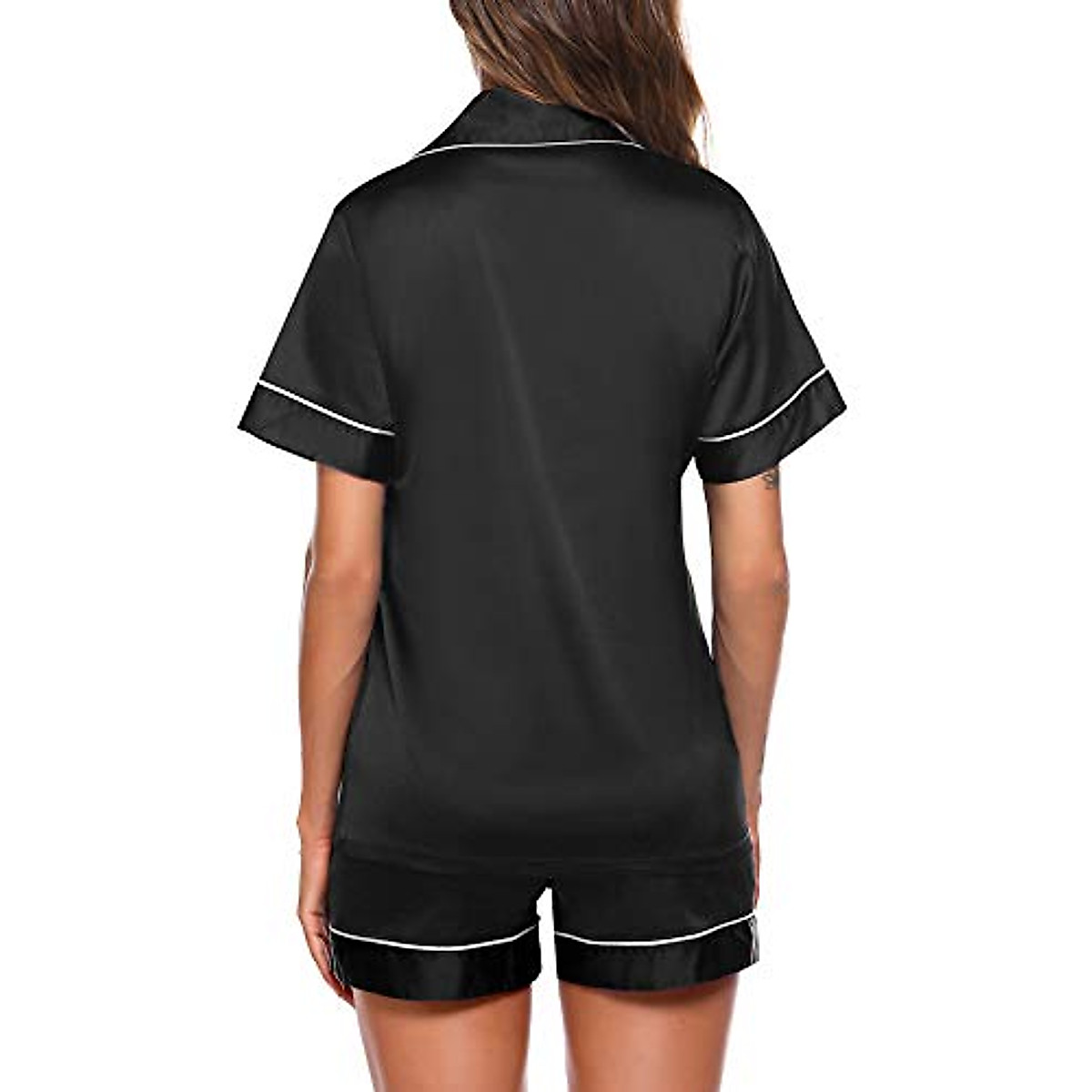 Ekouaer Womens Loungewear Satin Short Sleeve Top and Shorts Pajamas Set, Black, Medium