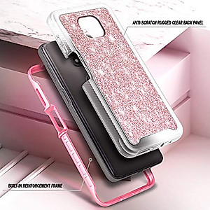 NZND Motorola Moto G Power 2021 Case with [Built-in Screen Protector], Full-Body Shockproof Protective Bumper Cover, Impact Resist Durable Phone Case (Glitter Rose Gold)