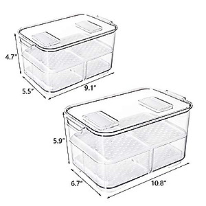Suwimut 2 Pack Fridge Storage Containers Produce Saver, Stackable Refrigerator Organizer Bins Fresh Keeper Container with Vented Lids and Removable Drain Tray for Fruits and Vegetables