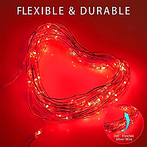YAOZHOU Red Solar Christmas String Lights Outdoor Waterproof Decorations 100 LED（2 Pack） 8 Modes Copper String Lights Fairy Lights for Valentine's Day, Garden, Patio, Fence, Balcony