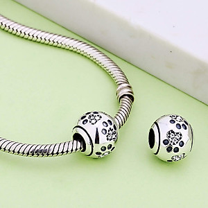Dog Paw Print Charms 925 Sterling Silver Animal Birthstone Crystal Charms for Pandora 3mm Snake Chain Bracelets (Clear)