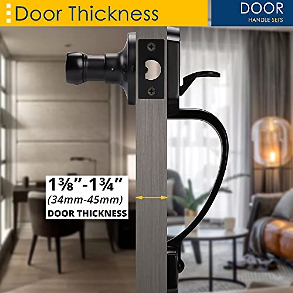 home improvement direct Camelot Trim Lower Half Handleset, Flat Black Entry Door Handle with Accent Wave Door Lever for Electronic Keypad with Drop Interior Left Handed Lever