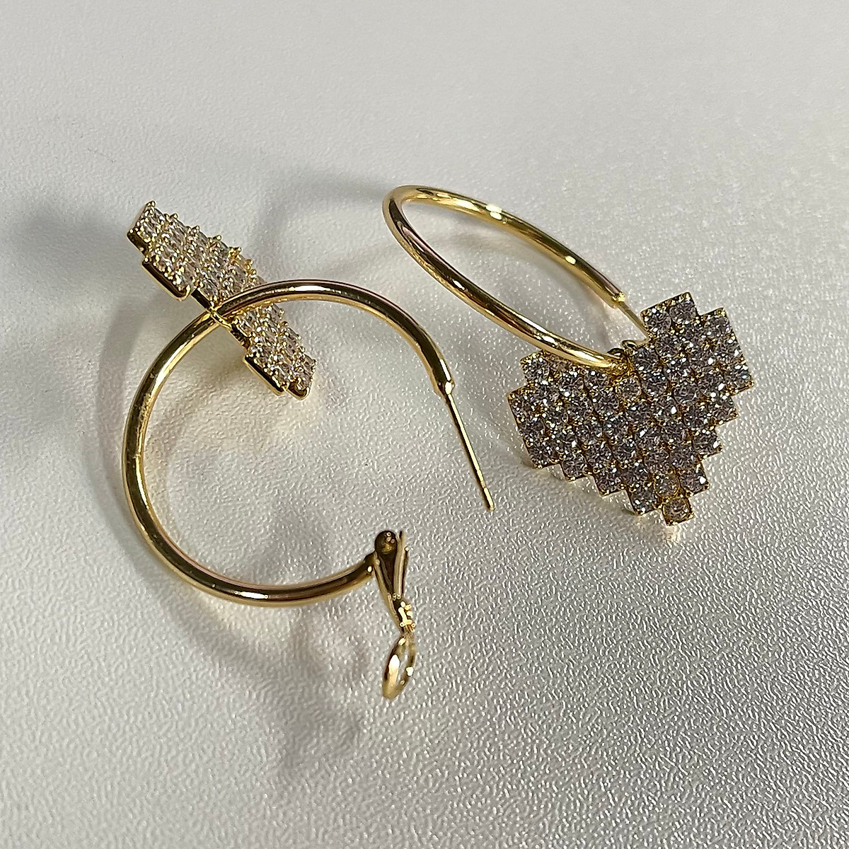 925 Sterling Silver Post Dangle Hoop Earrings for Women 14K Gold Plated Drop Hoops Pave Cubic Zirconia Big Heart-shaped Earrings for Women