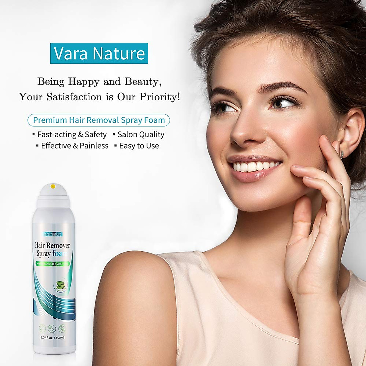 Premium Hair Removal Spray Foam | Body & Intimate Hair Removal Cream for Women & Men | Painless Depilatory Cream with Aloe Vera & Vitamin E | Vara Nature