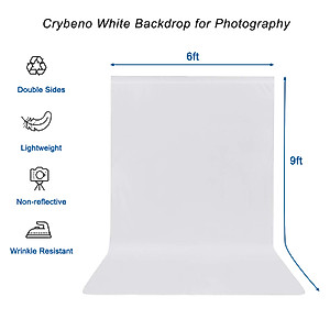 White Backgrounds for Photography, 6 x 9 ft Polyester Chromakey Backdrop Cloth, Collapsible Solid Color Background for Photo Shooting, Streaming Live, Video Studio