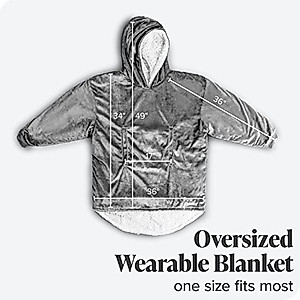 Bare Home Sherpa Fleece Wearable Blanket - Oversized Wearable Blanket Hoodie - Adult Size - Warm & Cozy - Soft Plush Blanket - Comfortable Blanket Sweatshirt with Dual-Sided Pocket (Adult, Grey)