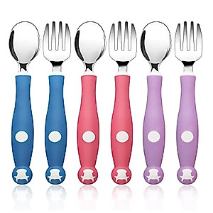 6 Pieces Toddler Utensils Kids Silverware Set with Silicone Handle, Children Safe Forks and Spoons Toddler Cutlery, 316 Stainless Steel & Food Grade Silicone