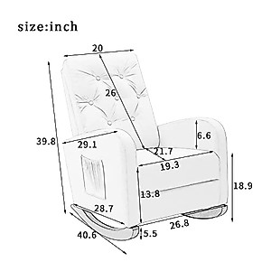 Ucloveria Rocking Chair Mid-Century Modern Nursery Rocking Armchair Upholstered Tall Back Accent Glider Rocker for Living Room Grey