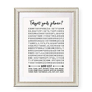 Bathroom Word Search, Forget Your Phone, Word Search Puzzle, Bathroom Wall Art, Bathroom Sign, 8x10 Inch Unframed