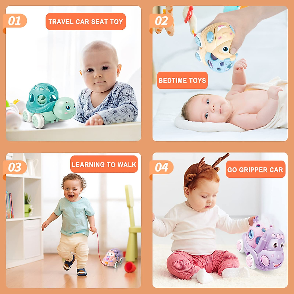 ZMZS Baby Car Toys for 6 to 12 Months,Infant Soft Rubber Push and Go Vehicles,Toddler Rattle Roll Car Friction Powered Truck Toy,Preschool Learning Gift for 1 2 3 Years Old Boys Girls