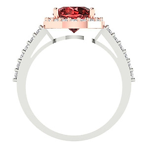 Clara Pucci 2.40 ct Round Cut Solitaire Halo Natural Red Garnet Engagement Promise Anniversary Bridal Ring 18K White & Rose Gold 8.5