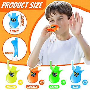 48 Pieces Multicolor Duck Call Whistles Plastic Duck Beak Whistles with Lanyard Halloween Christmas Gifts Small Whistle Bulk for Party Favors Fun Goodie Bag Fillers, 4 Colors