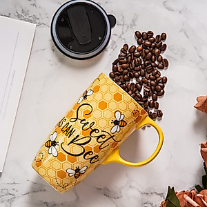 Voltogar Ceramic Mug Travel Coffee Cup with Lid Gift for Home & Office, 17oz Porcelain Tall Tea Latte Cup with Handle, Animals Art Pattern in Color Box, 6.5" H