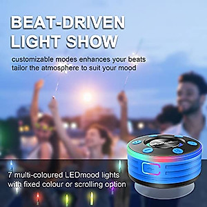 Bluetooth Shower Speakers, Portable Wireless Outdoor Speaker with HD Sound, Bluetooth Speaker with 8H Playtime, FM Radio, Handsfree LED Light Show with Suction Cup, IPX7 Waterproof for Travel/Party