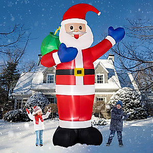 B&D 12FT Giant Christmas Inflatables Santa Claus Outdoor Decorations, Christmas Blow Up Santa Yard Decorations with Gift Bag Built-in LED Lights, Inflatable Christmas Decorations for Yard Garden Lawn